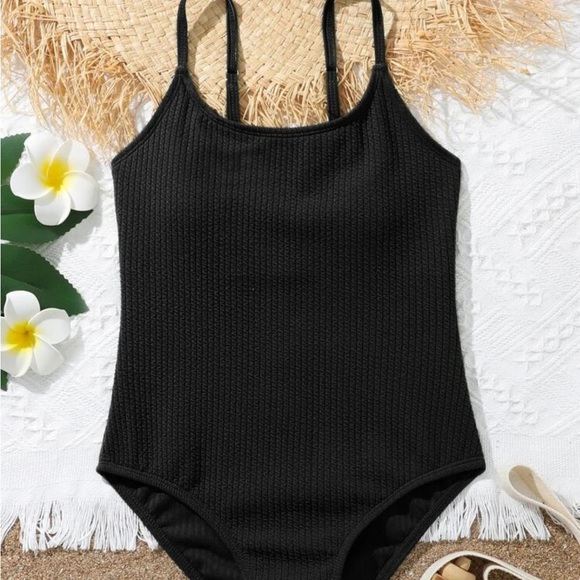 SHEIN | Swim | Shein Girls Black Solid Smocked One Piece Swimsuit Size 9y | Poshmark
